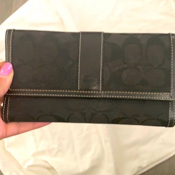 Coach | Bags | Authentic Coach Logo Wallet Black Fabric W Leather ...